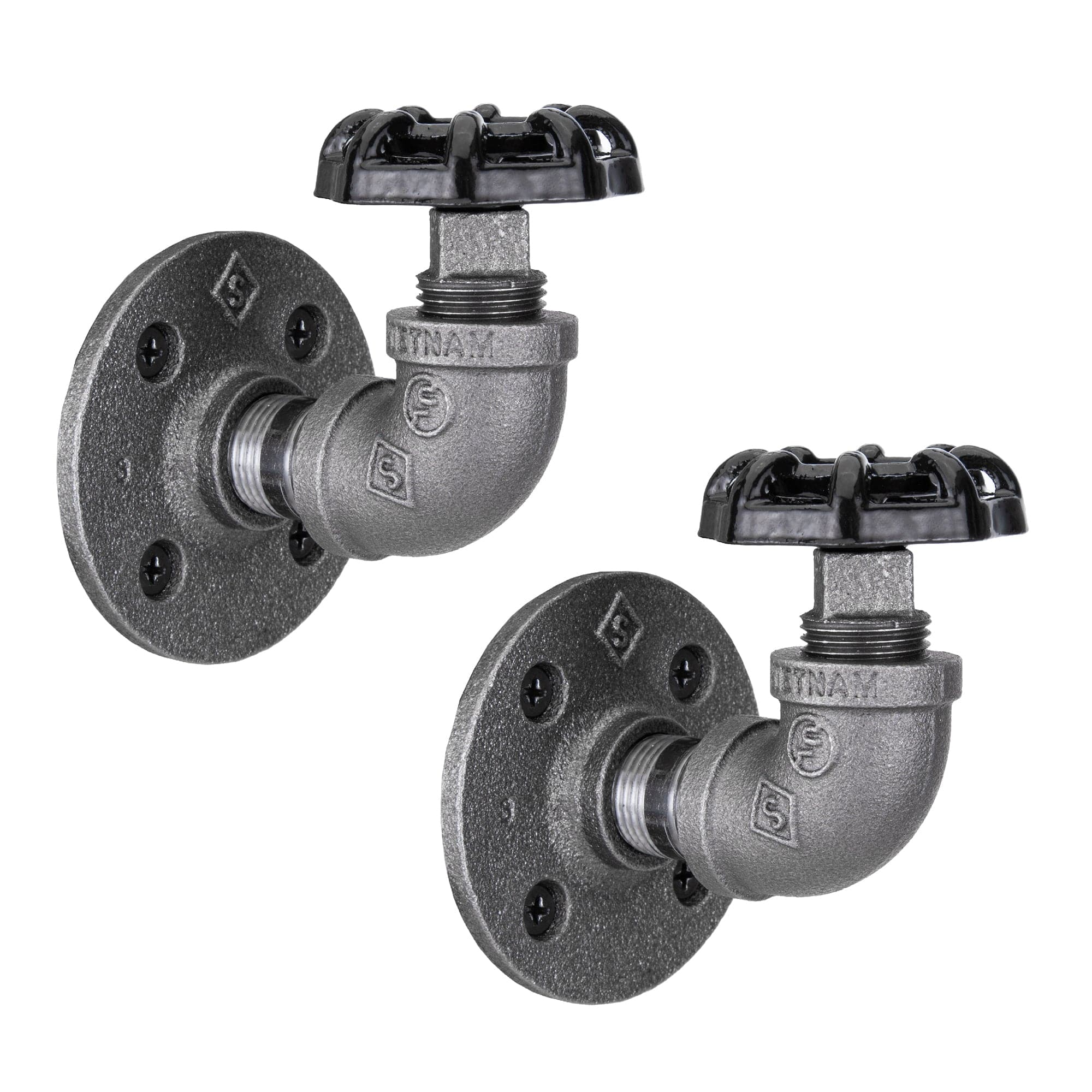 Black Industrial Curved Spigot Wall Hook with Flange (2-Pack) – Metal ...