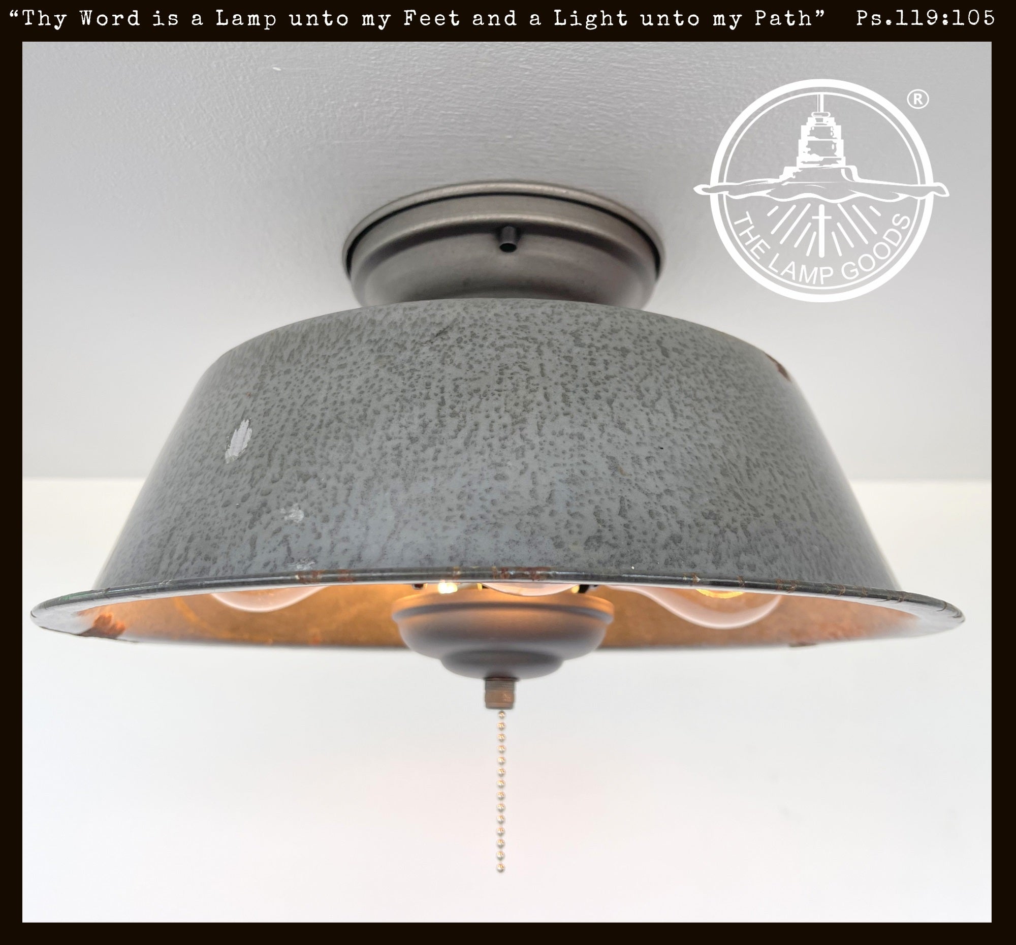 Antique FARMHOUSE GRANITEWARE Pan Ceiling Light – Metal Sign Barn