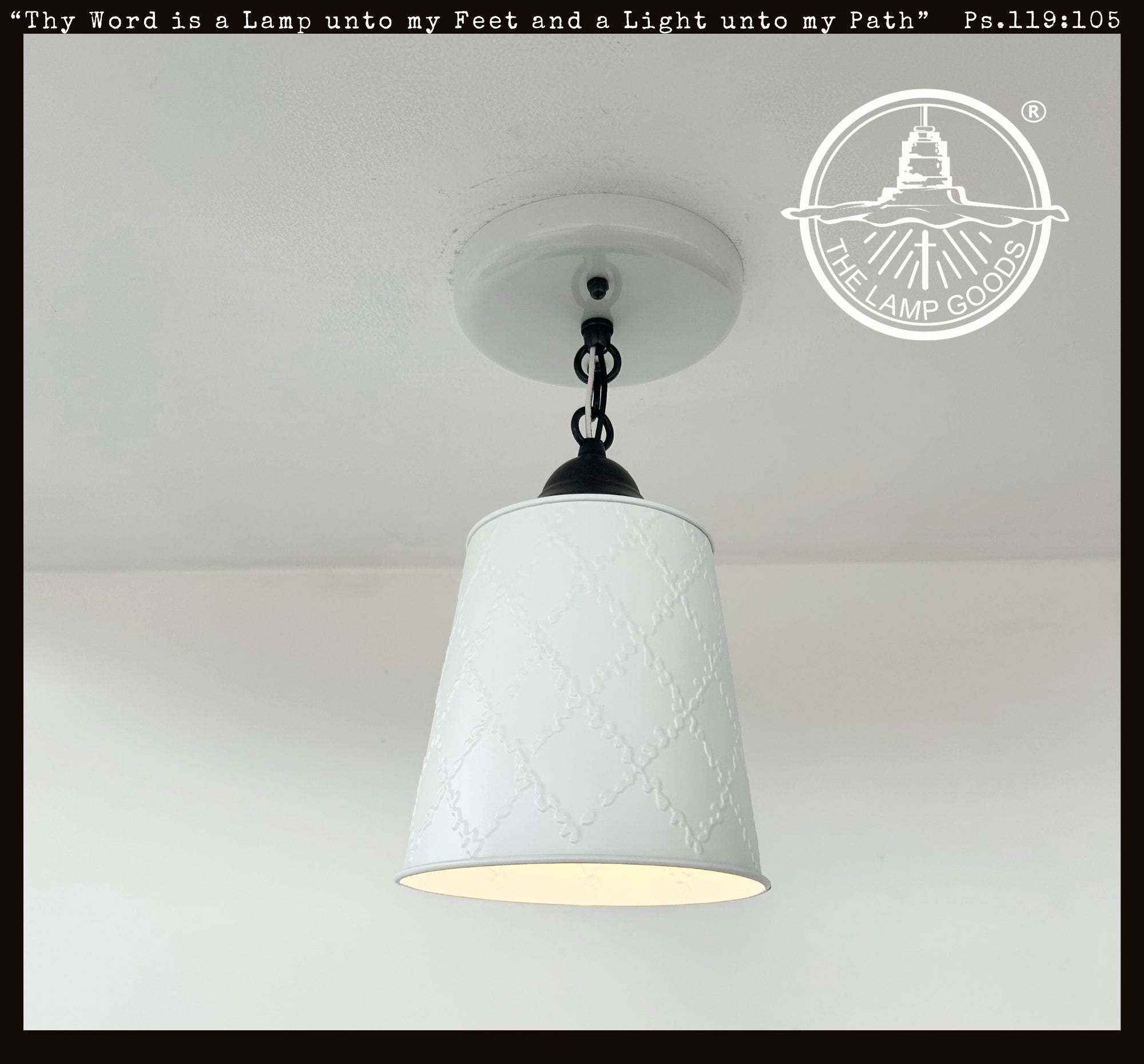 Embossed White Tin Ceiling Light – Metal Sign Barn