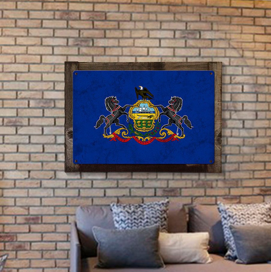 Pennsylvania State Flag, Virtue Liberty Independence, Metal Sign, Opti ...