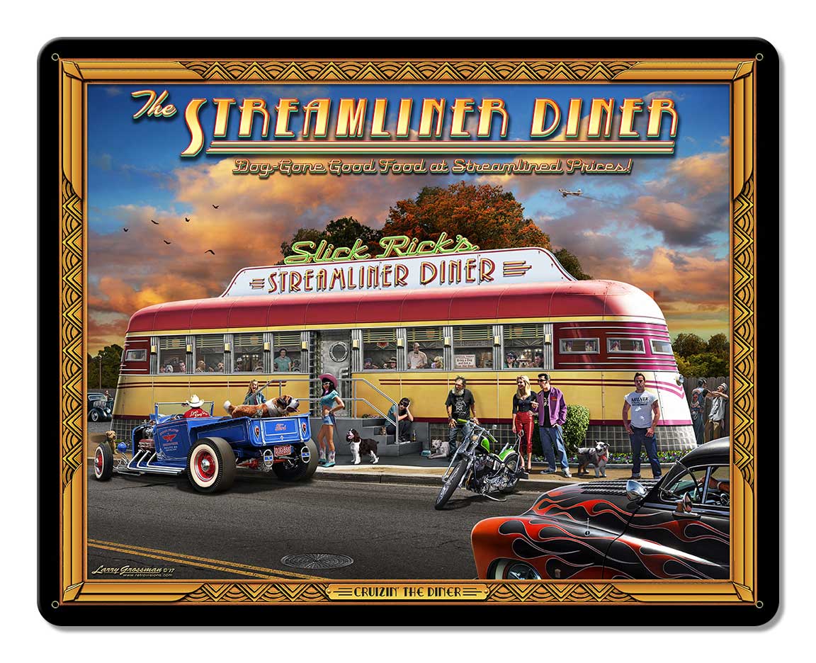 Cruisin' the Streamliner Diner 15 x 12 Satin – Metal Sign Barn