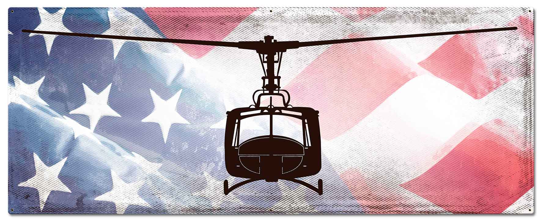 Huey Helicopter American Flag – Metal Sign Barn